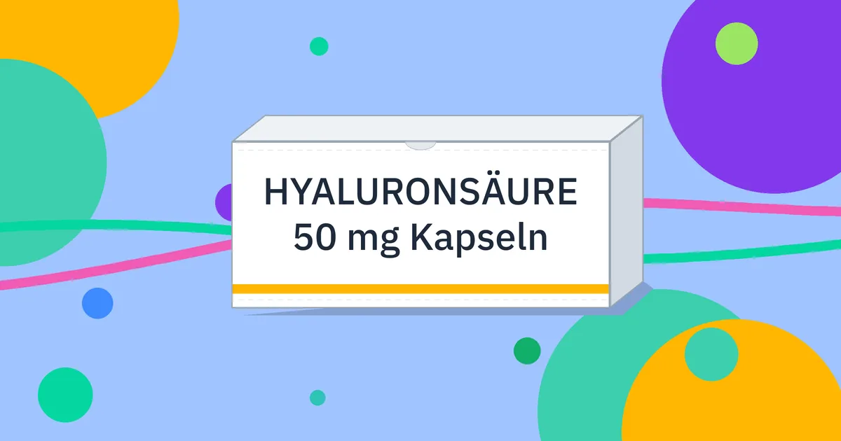 Symbolbild: Packung mit der Aufschrift HYALURONSÄURE 50 mg Kapseln (PZN 02646605) – Verfügbarkeit und Bezug in Apotheken in Frankfurt am Main