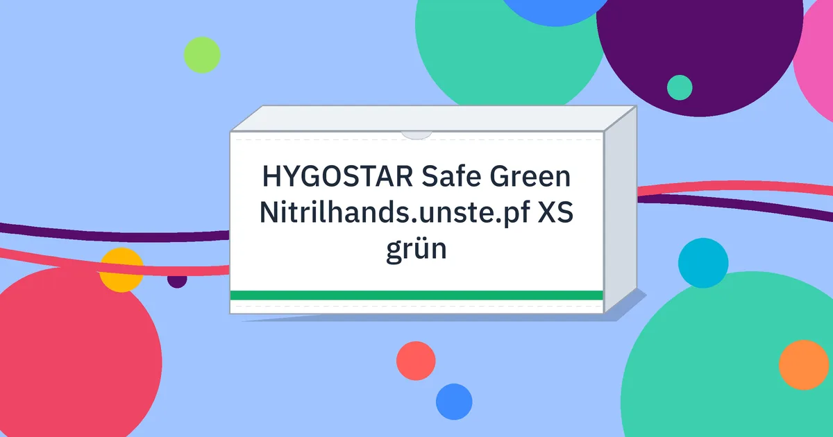 Symbolbild: Packung mit der Aufschrift HYGOSTAR Safe Green Nitrilhands.unste.pf XS grün (PZN 20772928) – Verfügbarkeit und Bezug in Apotheken in Frankfurt am Main
