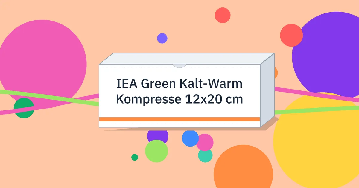 Symbolbild: Packung mit der Aufschrift IEA Green Kalt-Warm Kompresse 12x20 cm (PZN 20115231) – Verfügbarkeit und Bezug in Apotheken in Frankfurt am Main