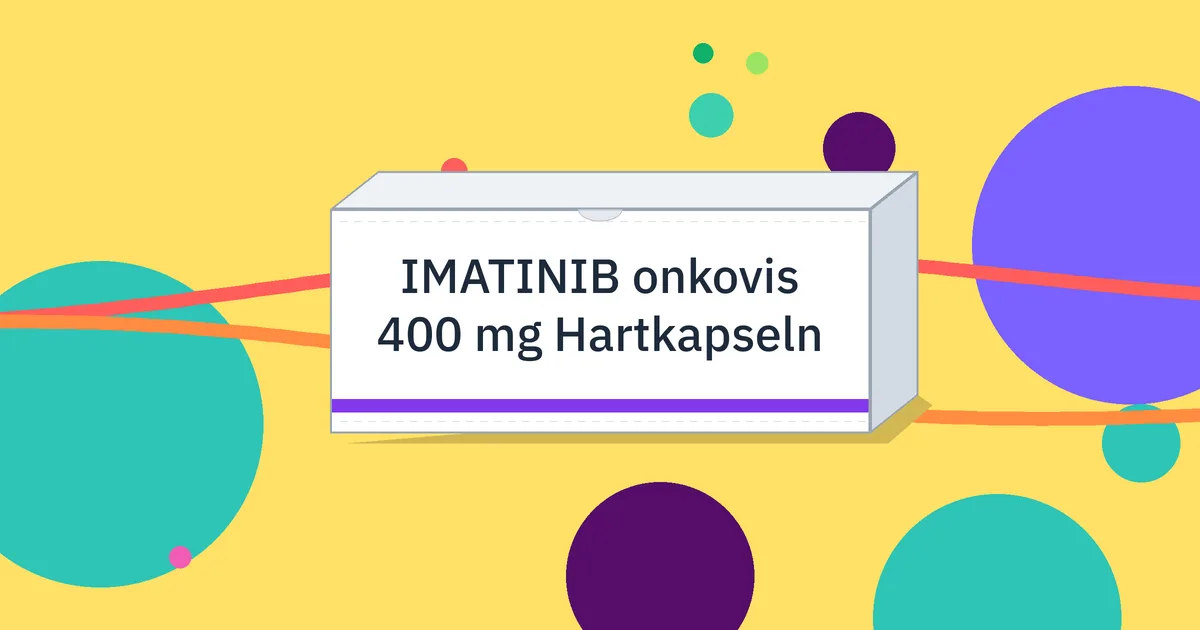 Symbolbild: Packung mit der Aufschrift IMATINIB onkovis 400 mg Hartkapseln (PZN 19275952) – Verfügbarkeit und Bezug in Apotheken in Frankfurt am Main