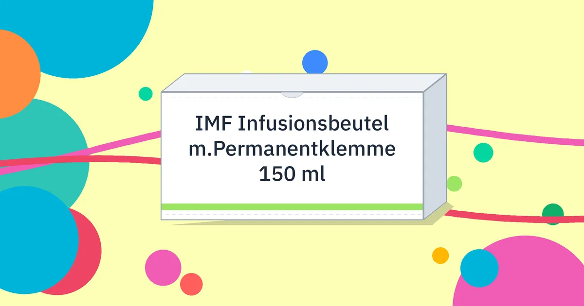 Symbolbild: Packung mit der Aufschrift IMF Infusionsbeutel m.Permanentklemme 150 ml (PZN 11482516) – Verfügbarkeit und Bezug in Apotheken in Frankfurt am Main