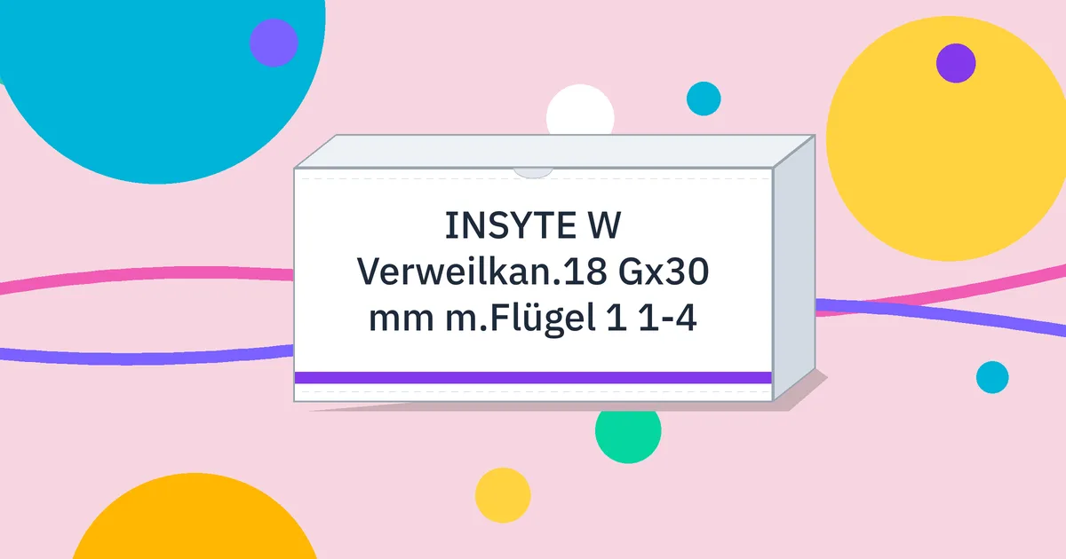 Symbolbild: Packung mit der Aufschrift INSYTE W Verweilkan.18 Gx30 mm m.Flügel 1 1-4 (PZN 13871156) – Verfügbarkeit und Bezug in Apotheken in Frankfurt am Main