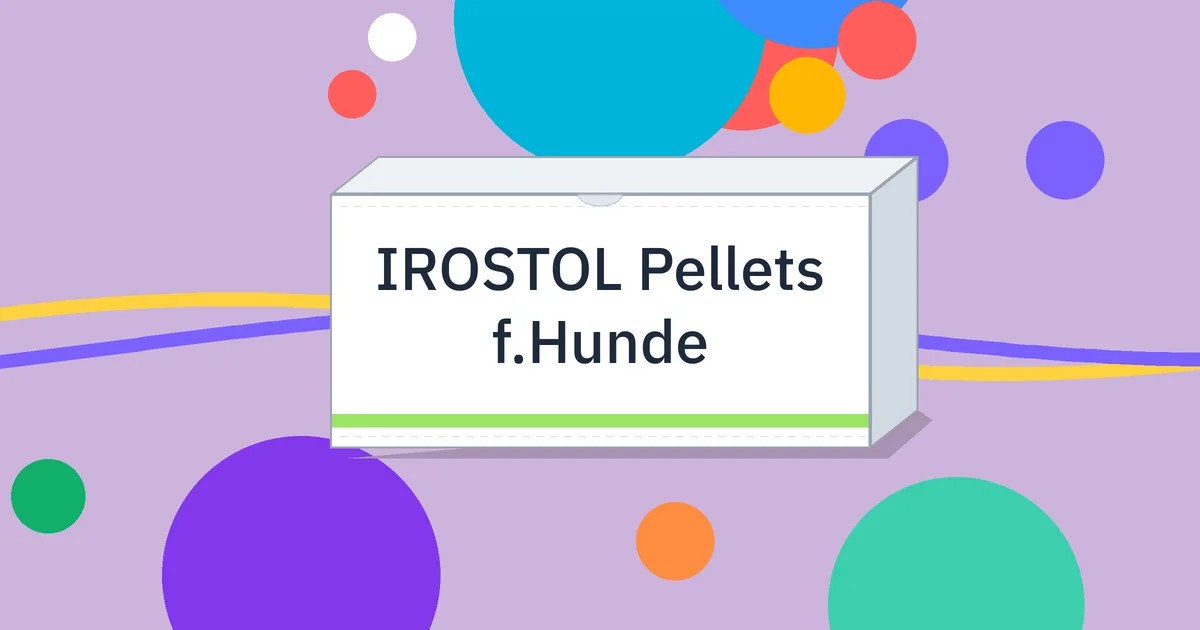 Symbolbild: Packung mit der Aufschrift IROSTOL Pellets f.Hunde (PZN 17834956) – Verfügbarkeit und Bezug in Apotheken in Frankfurt am Main