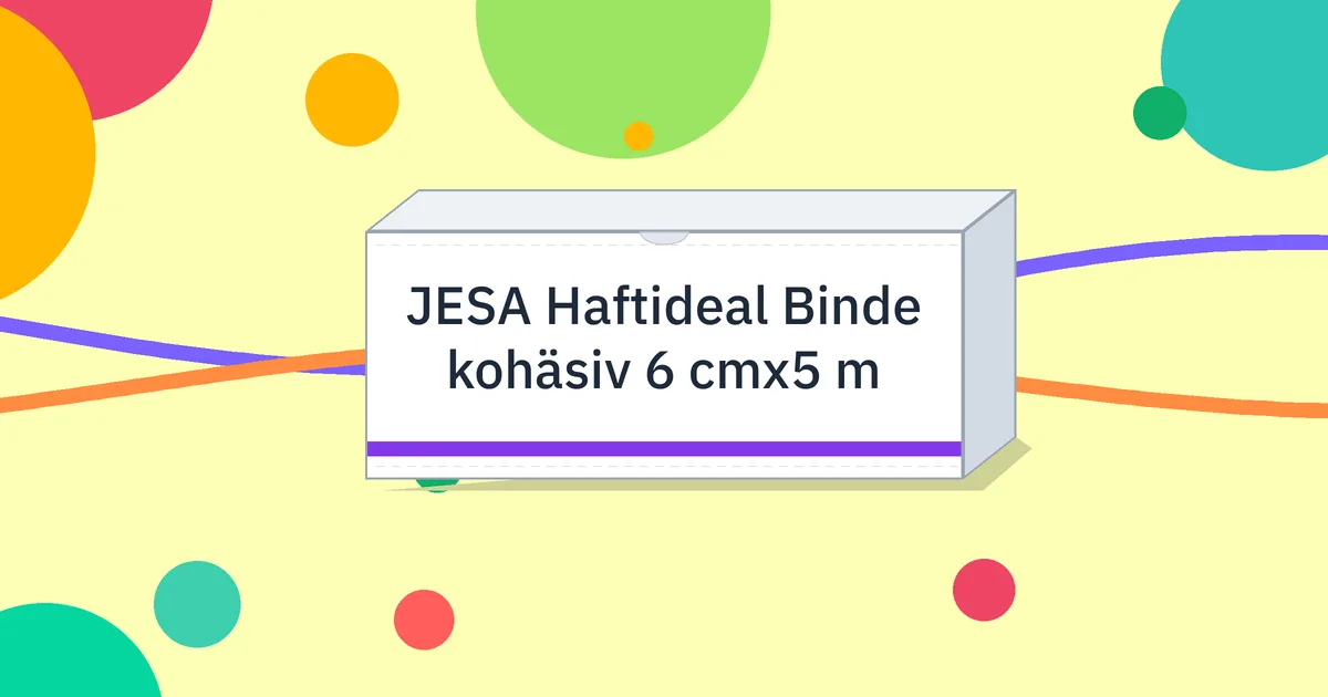 Symbolbild: Packung mit der Aufschrift JESA Haftideal Binde kohäsiv 6 cmx5 m (PZN 10916846) – Verfügbarkeit und Bezug in Apotheken in Frankfurt am Main
