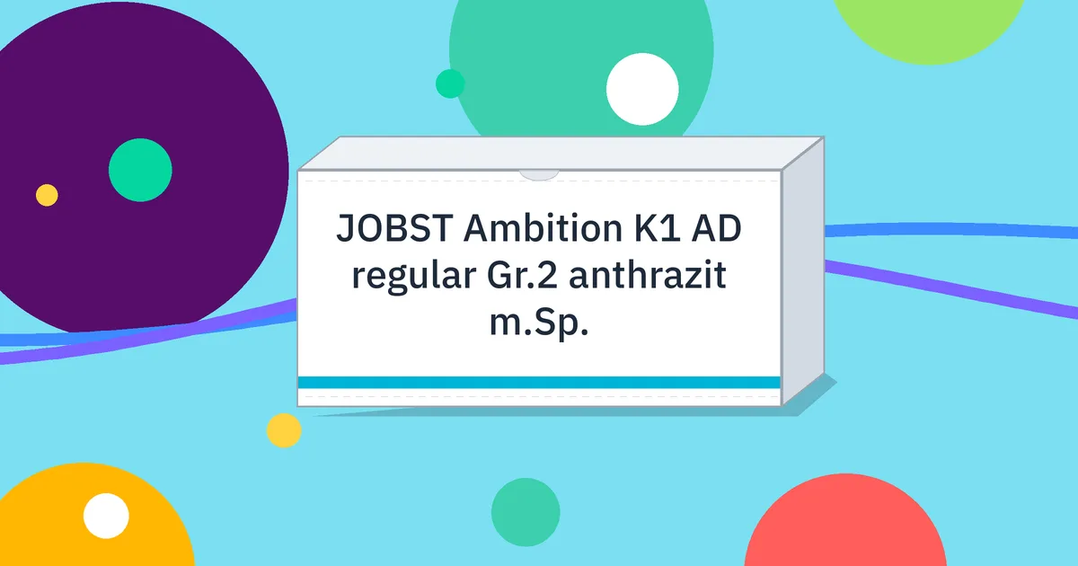 Symbolbild: Packung mit der Aufschrift JOBST Ambition K1 AD regular Gr.2 anthrazit m.Sp. (PZN 11020098) – Verfügbarkeit und Bezug in Apotheken in Frankfurt am Main