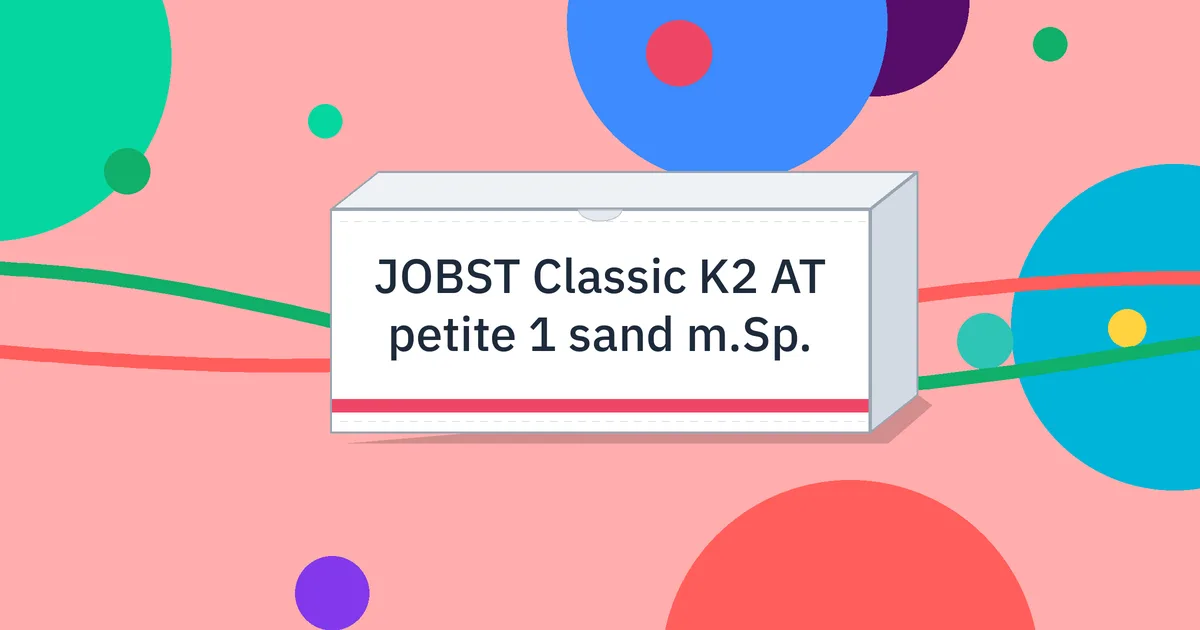 Symbolbild: Packung mit der Aufschrift JOBST Classic K2 AT petite 1 sand m.Sp. (PZN 11275740) – Verfügbarkeit und Bezug in Apotheken in Frankfurt am Main