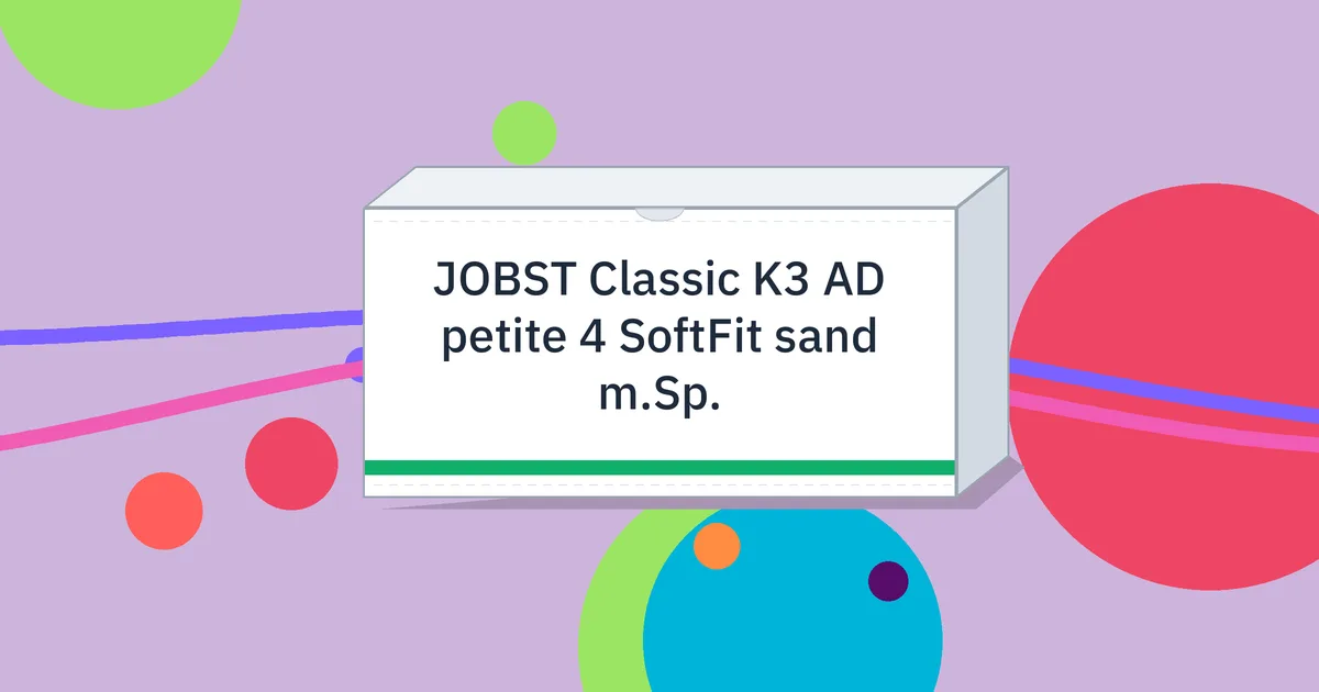 Symbolbild: Packung mit der Aufschrift JOBST Classic K3 AD petite 4 SoftFit sand m.Sp. (PZN 14223376) – Verfügbarkeit und Bezug in Apotheken in Frankfurt am Main