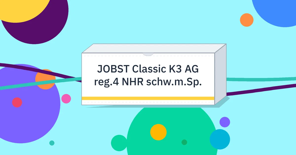 Symbolbild: Packung mit der Aufschrift JOBST Classic K3 AG reg.4 NHR schw.m.Sp. (PZN 13073414) – Verfügbarkeit und Bezug in Apotheken in Frankfurt am Main