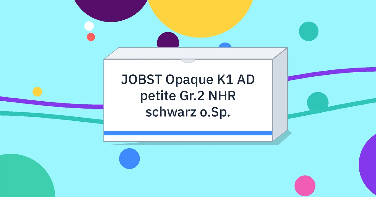 Symbolbild: Packung mit der Aufschrift JOBST Opaque K1 AD petite Gr.2 NHR schwarz o.Sp. (PZN 13080207) – Verfügbarkeit und Bezug in Apotheken in Frankfurt am Main
