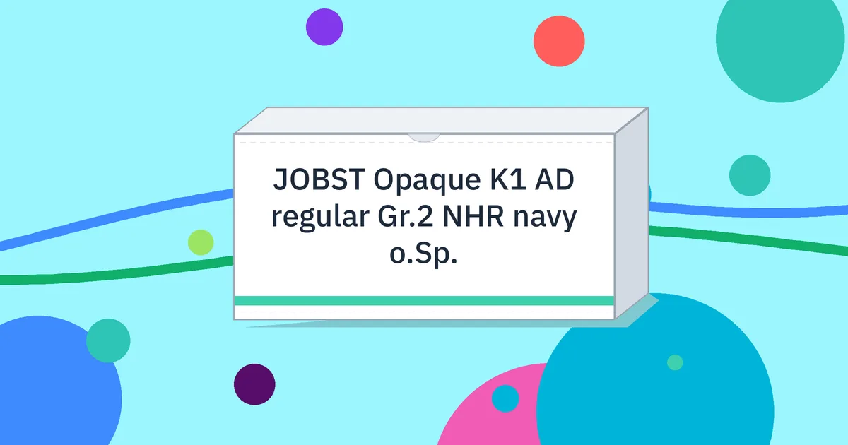 Symbolbild: Packung mit der Aufschrift JOBST Opaque K1 AD regular Gr.2 NHR navy o.Sp. (PZN 13082548) – Verfügbarkeit und Bezug in Apotheken in Frankfurt am Main