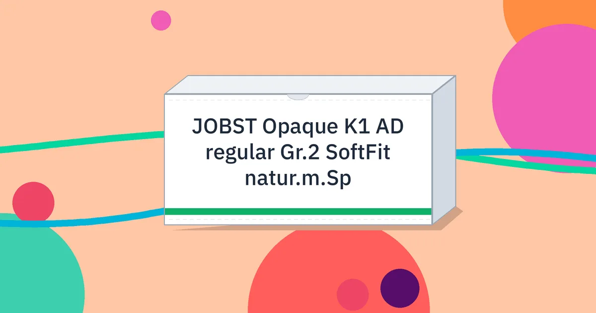 Symbolbild: Packung mit der Aufschrift JOBST Opaque K1 AD regular Gr.2 SoftFit natur.m.Sp (PZN 13081891) – Verfügbarkeit und Bezug in Apotheken in Frankfurt am Main