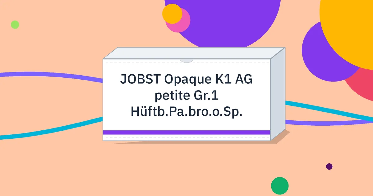 Symbolbild: Packung mit der Aufschrift JOBST Opaque K1 AG petite Gr.1 Hüftb.Pa.bro.o.Sp. (PZN 13098549) – Verfügbarkeit und Bezug in Apotheken in Frankfurt am Main