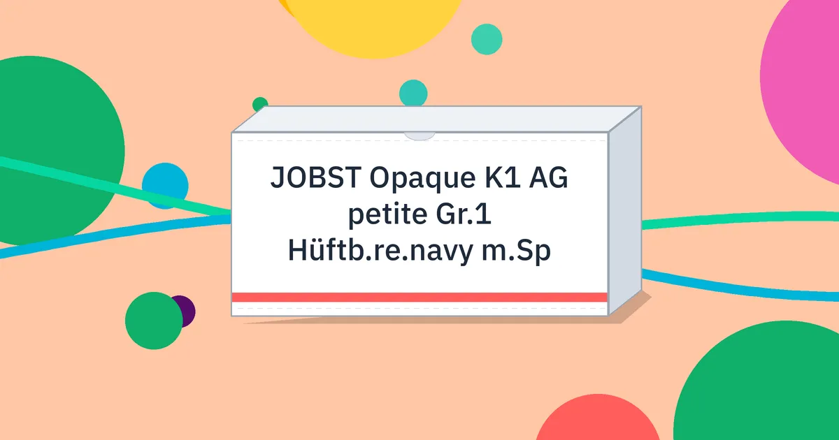 Symbolbild: Packung mit der Aufschrift JOBST Opaque K1 AG petite Gr.1 Hüftb.re.navy m.Sp (PZN 13099075) – Verfügbarkeit und Bezug in Apotheken in Frankfurt am Main