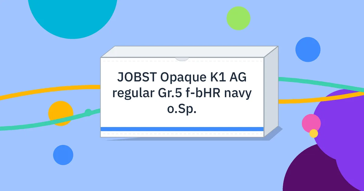Symbolbild: Packung mit der Aufschrift JOBST Opaque K1 AG regular Gr.5 f-bHR navy o.Sp. (PZN 13094480) – Verfügbarkeit und Bezug in Apotheken in Frankfurt am Main