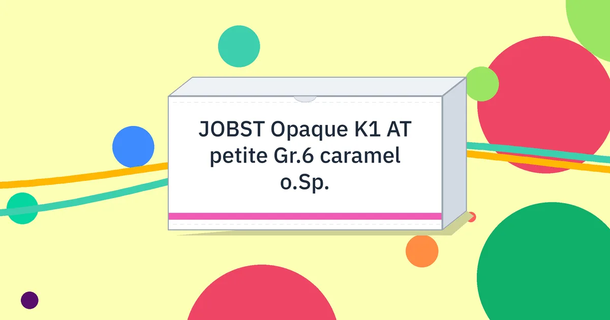 Symbolbild: Packung mit der Aufschrift JOBST Opaque K1 AT petite Gr.6 caramel o.Sp. (PZN 13104020) – Verfügbarkeit und Bezug in Apotheken in Frankfurt am Main
