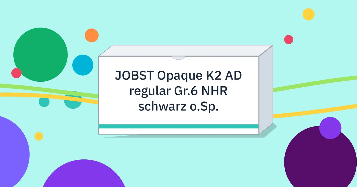 Symbolbild: Packung mit der Aufschrift JOBST Opaque K2 AD regular Gr.6 NHR schwarz o.Sp. (PZN 13111592) – Verfügbarkeit und Bezug in Apotheken in Frankfurt am Main