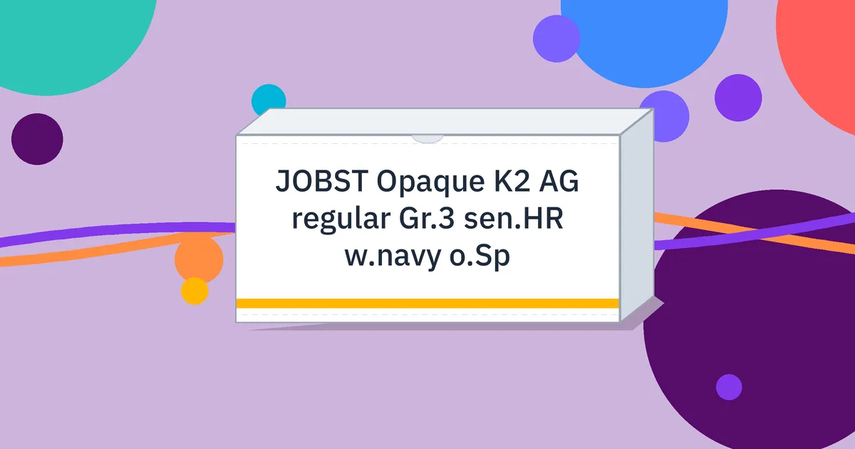 Symbolbild: Packung mit der Aufschrift JOBST Opaque K2 AG regular Gr.3 sen.HR w.navy o.Sp (PZN 13112930) – Verfügbarkeit und Bezug in Apotheken in Frankfurt am Main
