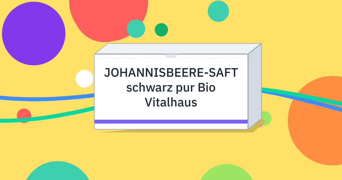 Symbolbild: Packung mit der Aufschrift JOHANNISBEERE-SAFT schwarz pur Bio Vitalhaus (PZN 13058946) – Verfügbarkeit und Bezug in Apotheken in Frankfurt am Main