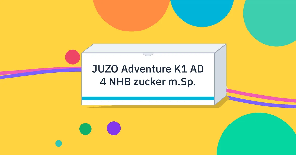 Symbolbild: Packung mit der Aufschrift JUZO Adventure K1 AD 4 NHB zucker m.Sp. (PZN 16343989) – Verfügbarkeit und Bezug in Apotheken in Frankfurt am Main