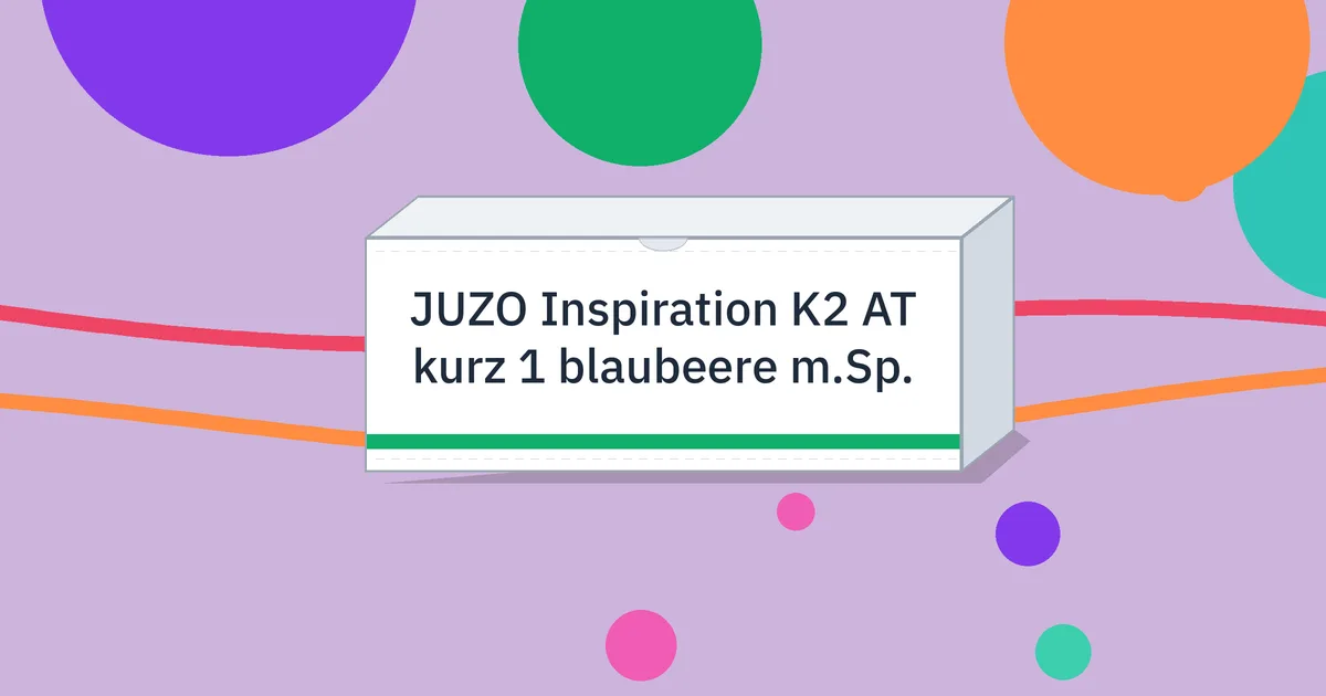 Symbolbild: Packung mit der Aufschrift JUZO Inspiration K2 AT kurz 1 blaubeere m.Sp. (PZN 14930665) – Verfügbarkeit und Bezug in Apotheken in Frankfurt am Main