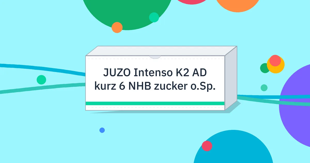 Symbolbild: Packung mit der Aufschrift JUZO Intenso K2 AD kurz 6 NHB zucker o.Sp. (PZN 18621346) – Verfügbarkeit und Bezug in Apotheken in Frankfurt am Main