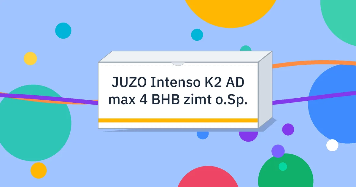 Symbolbild: Packung mit der Aufschrift JUZO Intenso K2 AD max 4 BHB zimt o.Sp. (PZN 18626740) – Verfügbarkeit und Bezug in Apotheken in Frankfurt am Main
