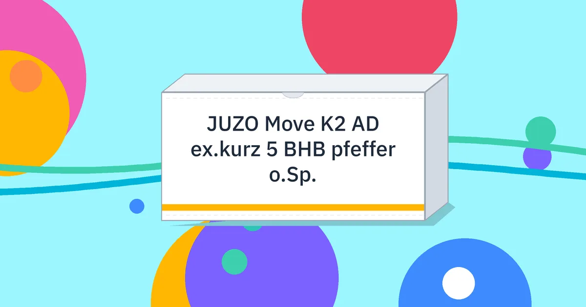 Symbolbild: Packung mit der Aufschrift JUZO Move K2 AD ex.kurz 5 BHB pfeffer o.Sp. (PZN 16341938) – Verfügbarkeit und Bezug in Apotheken in Frankfurt am Main