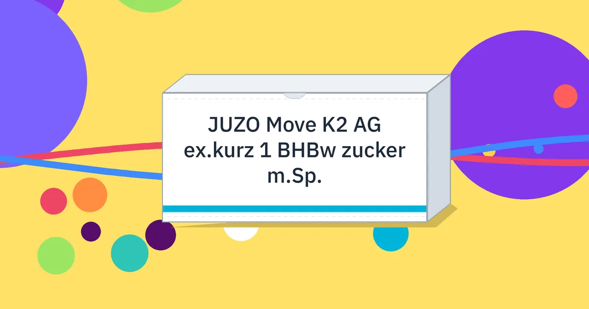 Symbolbild: Packung mit der Aufschrift JUZO Move K2 AG ex.kurz 1 BHBw zucker m.Sp. (PZN 18532223) – Verfügbarkeit und Bezug in Apotheken in Frankfurt am Main
