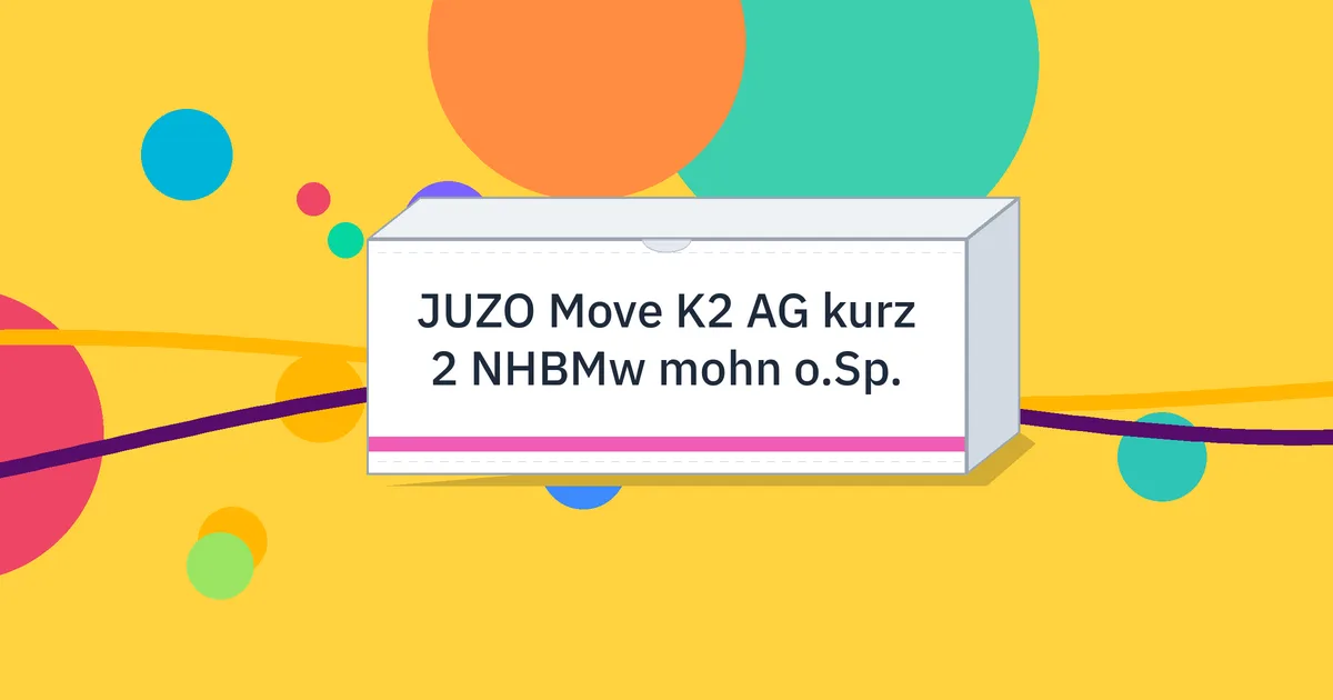 Symbolbild: Packung mit der Aufschrift JUZO Move K2 AG kurz 2 NHBMw mohn o.Sp. (PZN 18561087) – Verfügbarkeit und Bezug in Apotheken in Frankfurt am Main