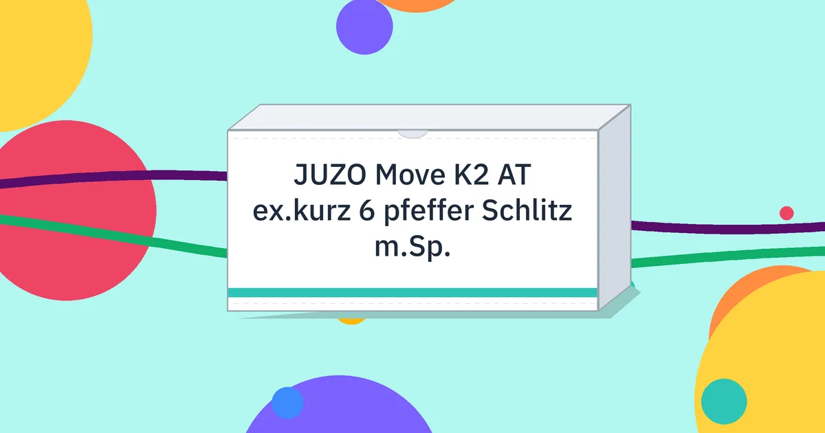 Symbolbild: Packung mit der Aufschrift JUZO Move K2 AT ex.kurz 6 pfeffer Schlitz m.Sp. (PZN 20671676) – Verfügbarkeit und Bezug in Apotheken in Frankfurt am Main
