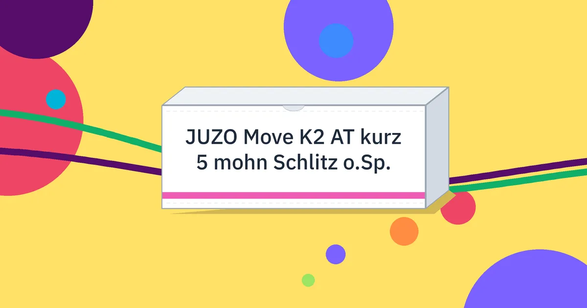 Symbolbild: Packung mit der Aufschrift JUZO Move K2 AT kurz 5 mohn Schlitz o.Sp. (PZN 20676679) – Verfügbarkeit und Bezug in Apotheken in Frankfurt am Main