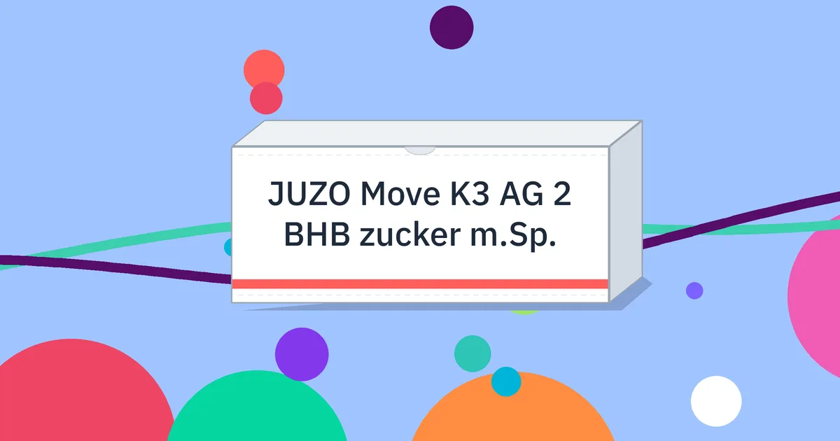 Symbolbild: Packung mit der Aufschrift JUZO Move K3 AG 2 BHB zucker m.Sp. (PZN 18575540) – Verfügbarkeit und Bezug in Apotheken in Frankfurt am Main