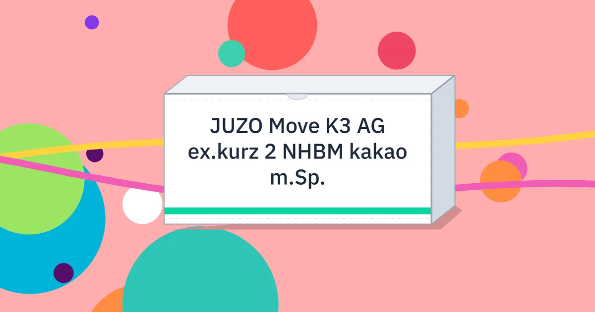 Symbolbild: Packung mit der Aufschrift JUZO Move K3 AG ex.kurz 2 NHBM kakao m.Sp. (PZN 18594649) – Verfügbarkeit und Bezug in Apotheken in Frankfurt am Main