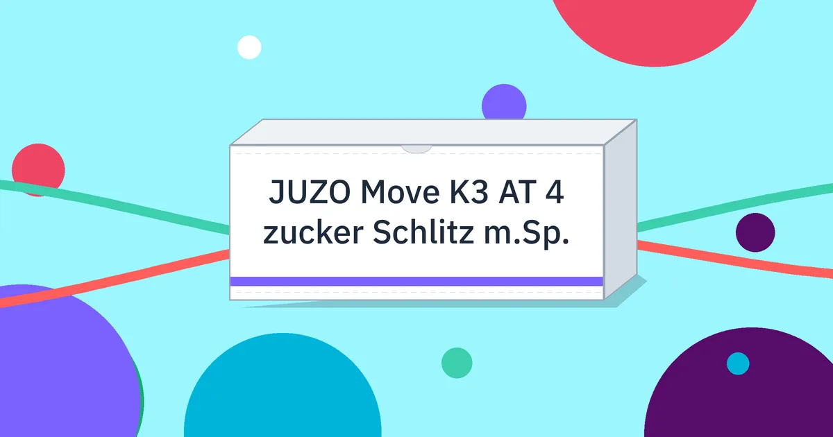 Symbolbild: Packung mit der Aufschrift JUZO Move K3 AT 4 zucker Schlitz m.Sp. (PZN 20677727) – Verfügbarkeit und Bezug in Apotheken in Frankfurt am Main
