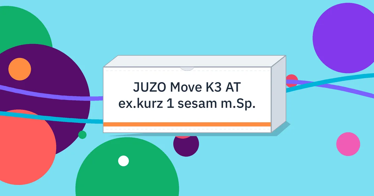 Symbolbild: Packung mit der Aufschrift JUZO Move K3 AT ex.kurz 1 sesam m.Sp. (PZN 20680014) – Verfügbarkeit und Bezug in Apotheken in Frankfurt am Main