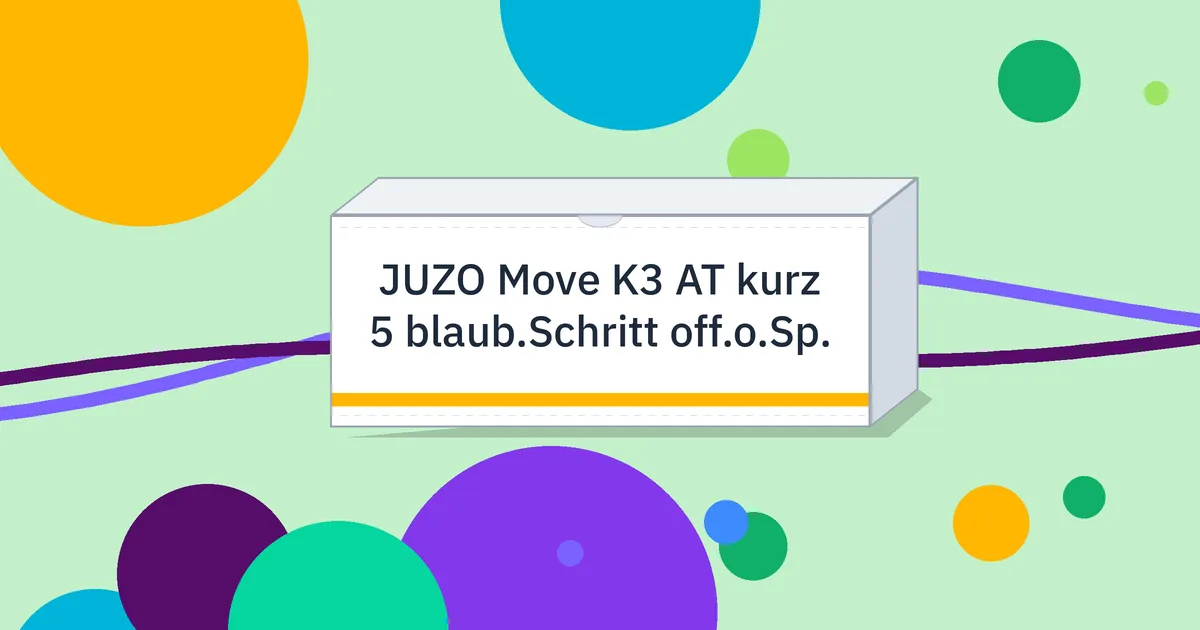 Symbolbild: Packung mit der Aufschrift JUZO Move K3 AT kurz 5 blaub.Schritt off.o.Sp. (PZN 20685282) – Verfügbarkeit und Bezug in Apotheken in Frankfurt am Main