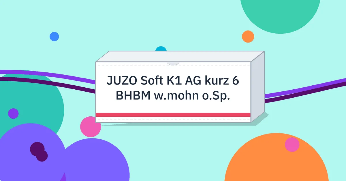 Symbolbild: Packung mit der Aufschrift JUZO Soft K1 AG kurz 6 BHBM w.mohn o.Sp. (PZN 14865821) – Verfügbarkeit und Bezug in Apotheken in Frankfurt am Main