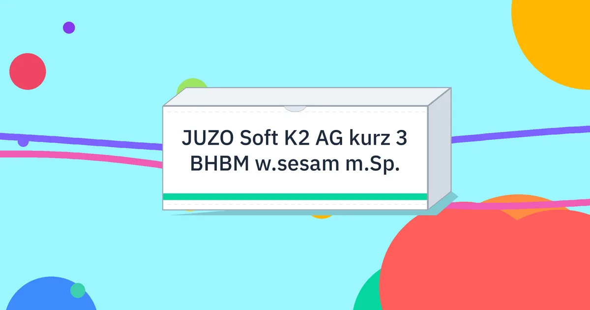 Symbolbild: Packung mit der Aufschrift JUZO Soft K2 AG kurz 3 BHBM w.sesam m.Sp. (PZN 14867464) – Verfügbarkeit und Bezug in Apotheken in Frankfurt am Main