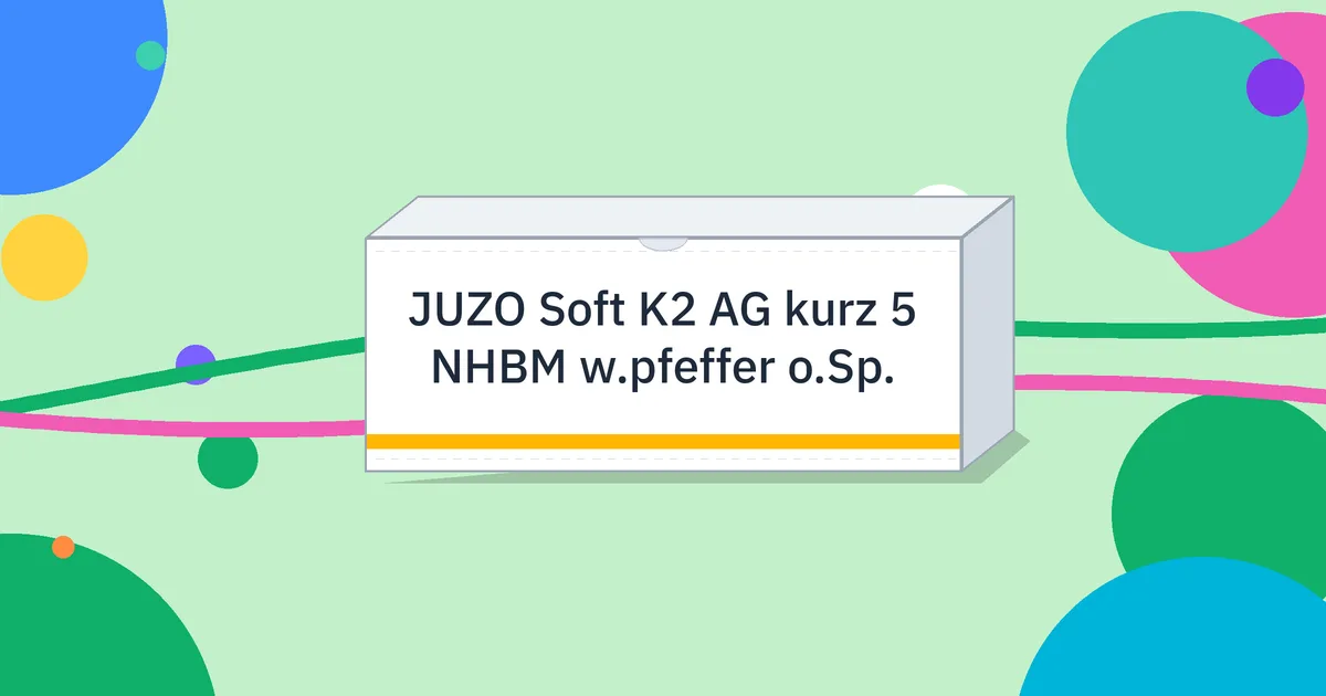 Symbolbild: Packung mit der Aufschrift JUZO Soft K2 AG kurz 5 NHBM w.pfeffer o.Sp. (PZN 15020801) – Verfügbarkeit und Bezug in Apotheken in Frankfurt am Main