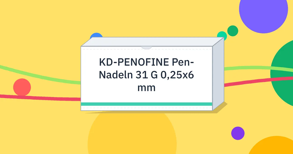 Symbolbild: Packung mit der Aufschrift KD-PENOFINE Pen-Nadeln 31 G 0,25x6 mm (PZN 20377652) – Verfügbarkeit und Bezug in Apotheken in Frankfurt am Main