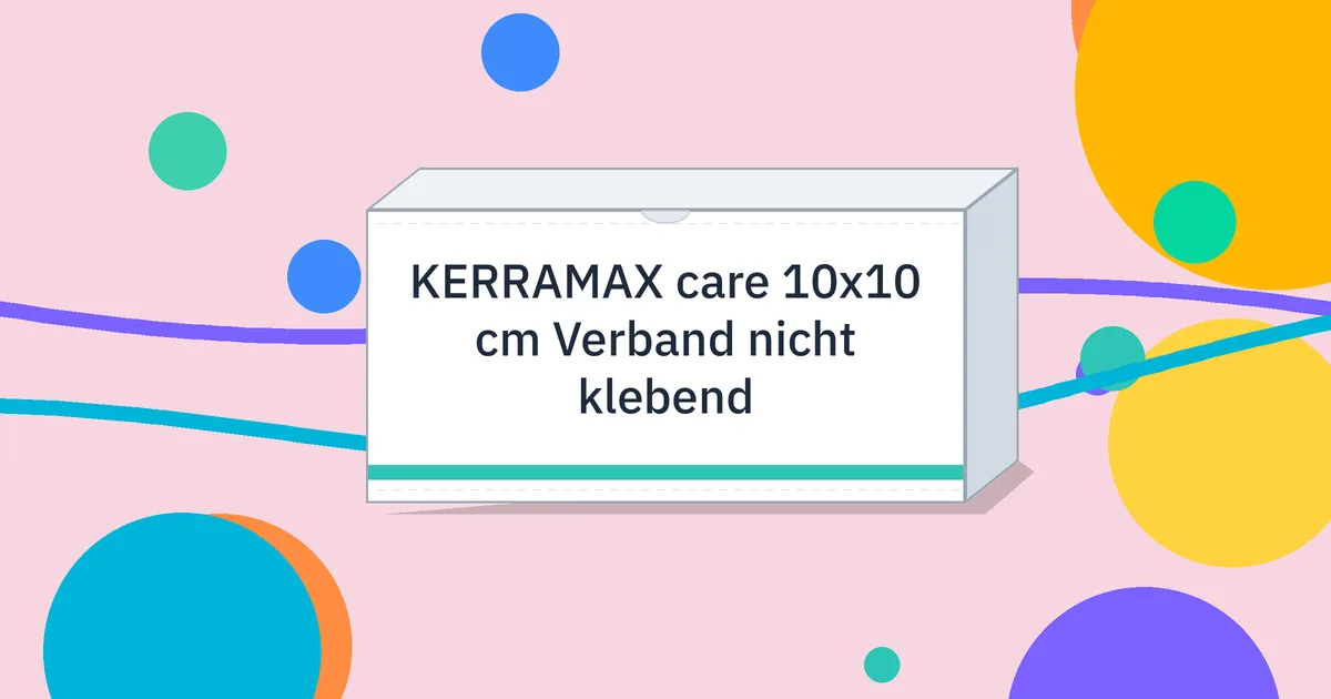 Symbolbild: Packung mit der Aufschrift KERRAMAX care 10x10 cm Verband nicht klebend (PZN 14201305) – Verfügbarkeit und Bezug in Apotheken in Frankfurt am Main