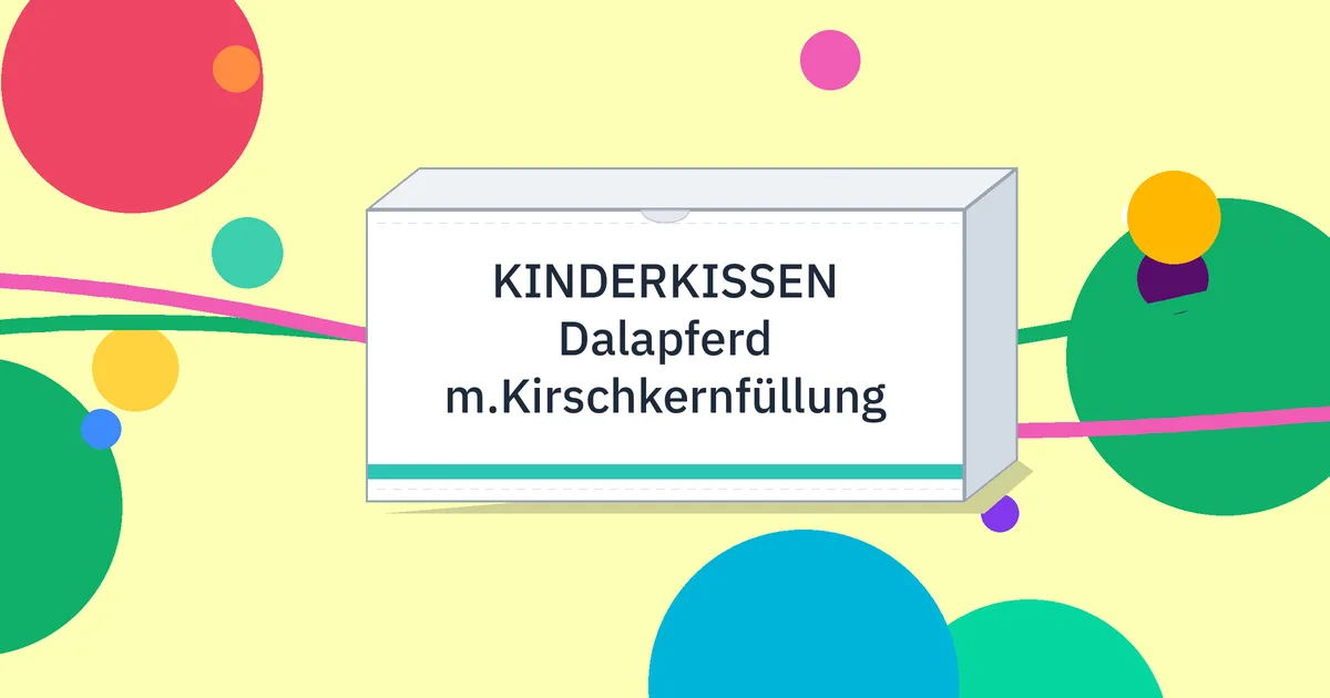 Symbolbild: Packung mit der Aufschrift KINDERKISSEN Dalapferd m.Kirschkernfüllung (PZN 19902001) – Verfügbarkeit und Bezug in Apotheken in Frankfurt am Main
