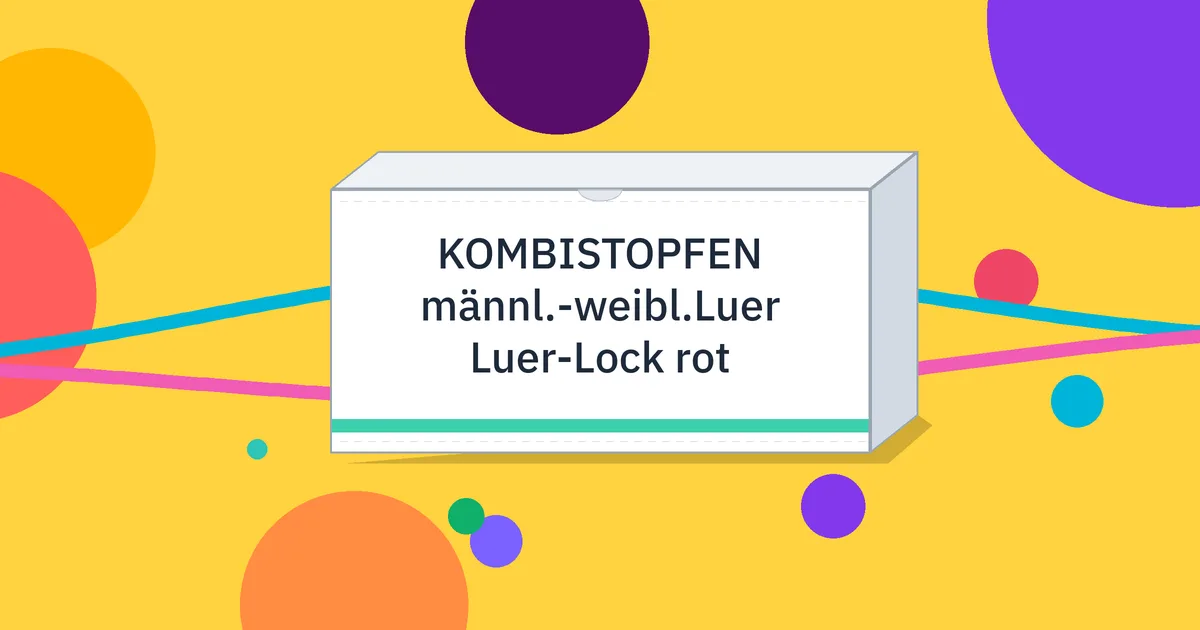 Symbolbild: Packung mit der Aufschrift KOMBISTOPFEN männl.-weibl.Luer Luer-Lock rot (PZN 18836934) – Verfügbarkeit und Bezug in Apotheken in Frankfurt am Main