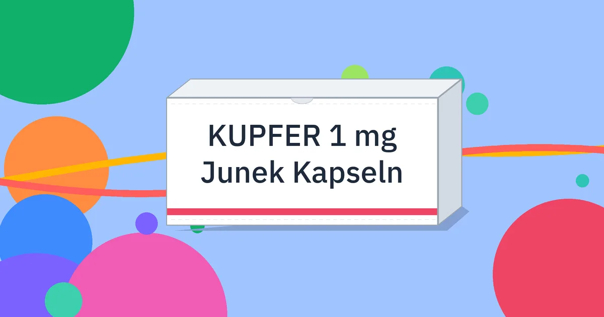 Symbolbild: Packung mit der Aufschrift KUPFER 1 mg Junek Kapseln (PZN 01611214) – Verfügbarkeit und Bezug in Apotheken in Frankfurt am Main