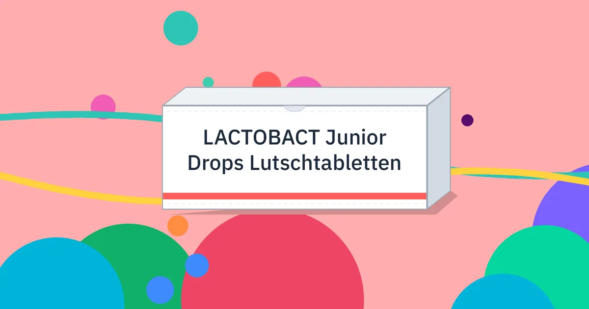 Symbolbild: Packung mit der Aufschrift LACTOBACT Junior Drops Lutschtabletten (PZN 10986686) – Verfügbarkeit und Bezug in Apotheken in Frankfurt am Main