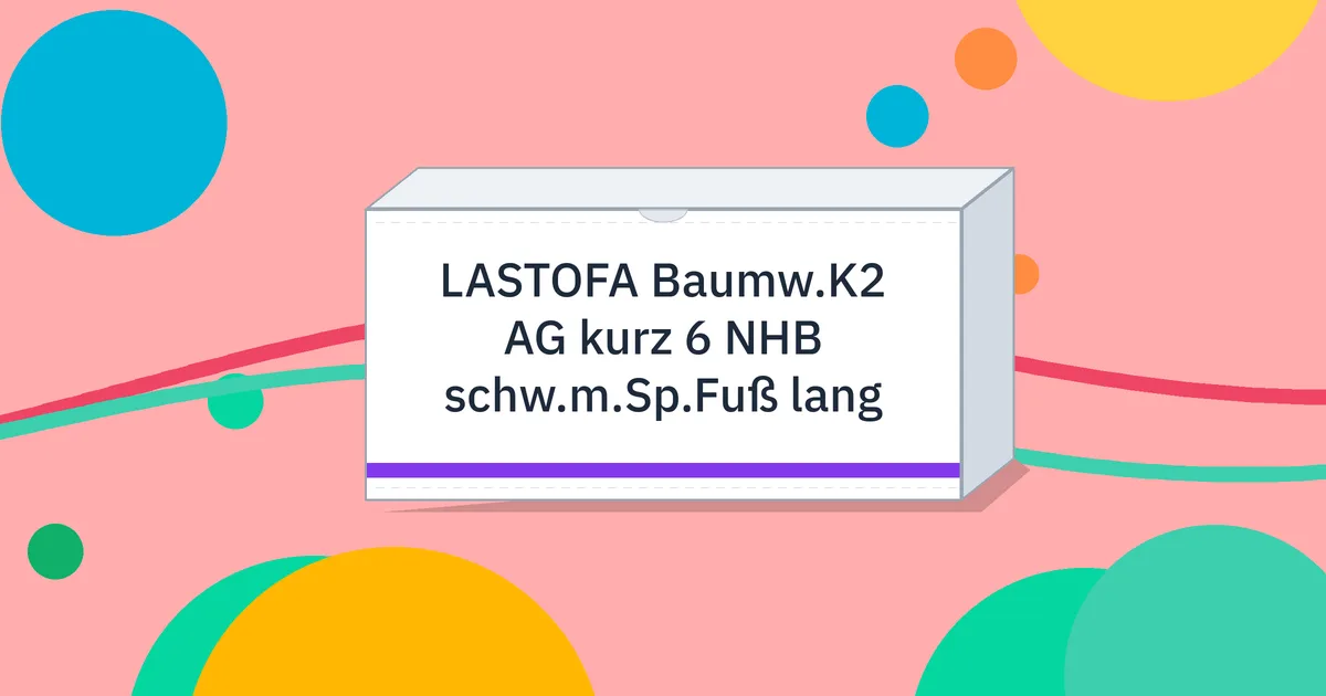 Symbolbild: Packung mit der Aufschrift LASTOFA Baumw.K2 AG kurz 6 NHB schw.m.Sp.Fuß lang (PZN 01947977) – Verfügbarkeit und Bezug in Apotheken in Frankfurt am Main