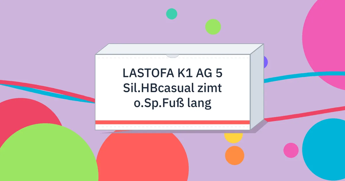 Symbolbild: Packung mit der Aufschrift LASTOFA K1 AG 5 Sil.HBcasual zimt o.Sp.Fuß lang (PZN 14148700) – Verfügbarkeit und Bezug in Apotheken in Frankfurt am Main