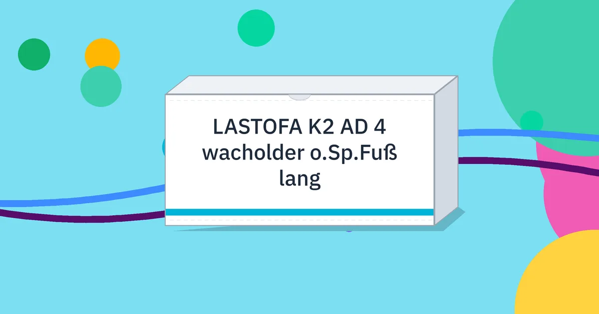 Symbolbild: Packung mit der Aufschrift LASTOFA K2 AD 4 wacholder o.Sp.Fuß lang (PZN 14147379) – Verfügbarkeit und Bezug in Apotheken in Frankfurt am Main