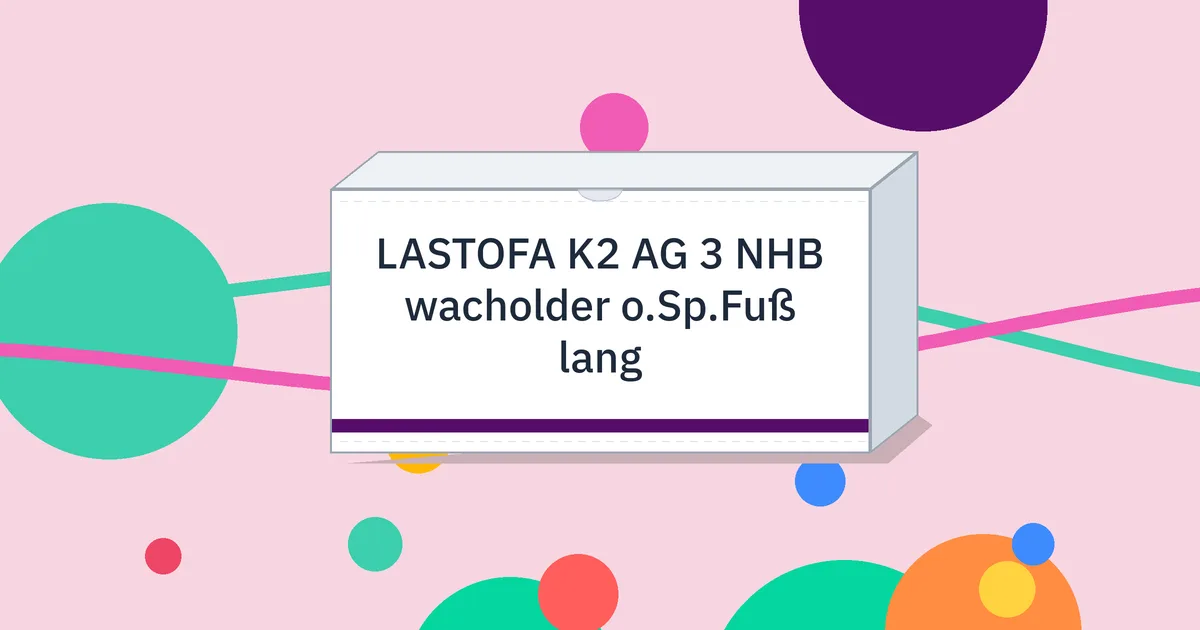 Symbolbild: Packung mit der Aufschrift LASTOFA K2 AG 3 NHB wacholder o.Sp.Fuß lang (PZN 14149711) – Verfügbarkeit und Bezug in Apotheken in Frankfurt am Main