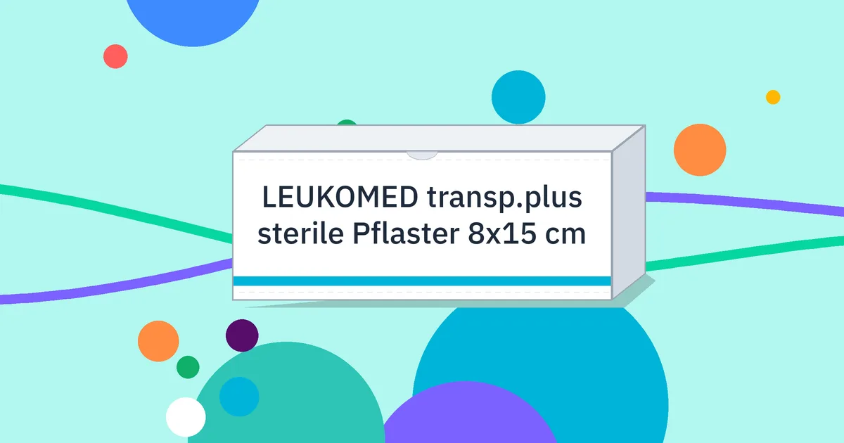 Symbolbild: Packung mit der Aufschrift LEUKOMED transp.plus sterile Pflaster 8x15 cm (PZN 15316312) – Verfügbarkeit und Bezug in Apotheken in Frankfurt am Main